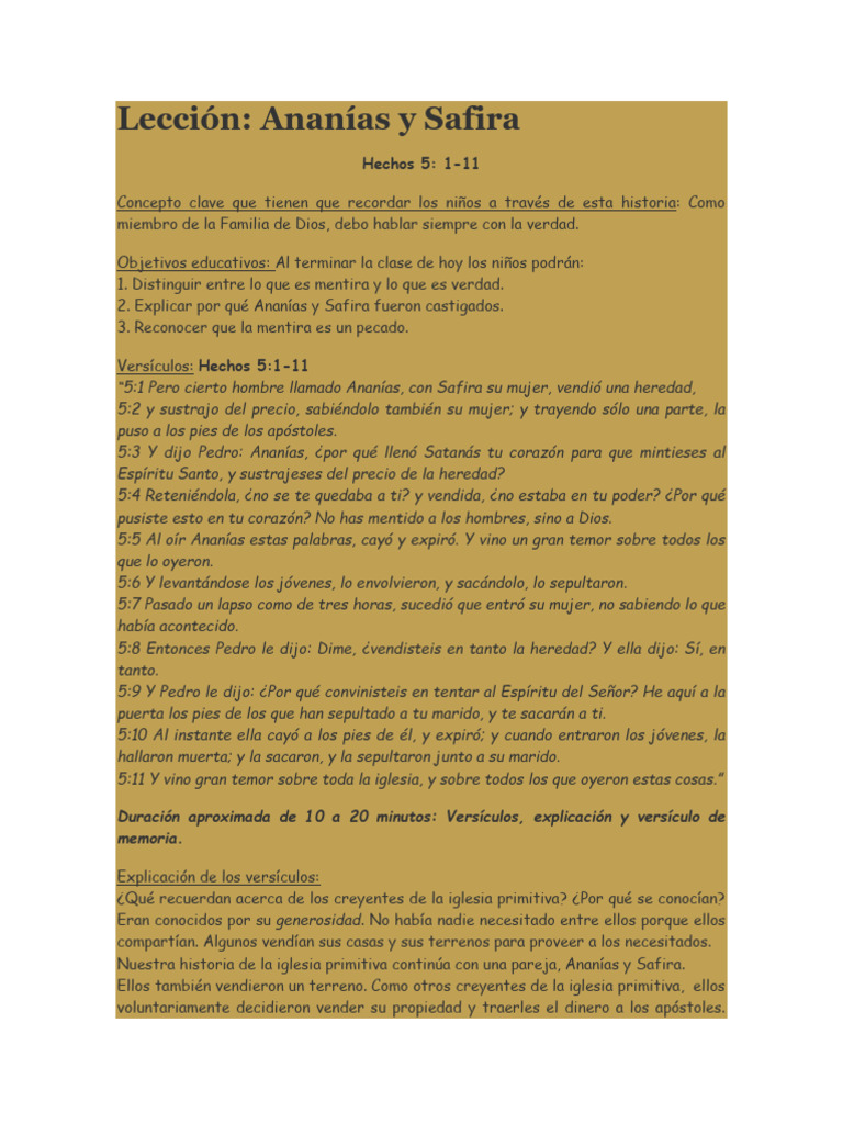 EXPLICACION DIANA ANANIAS Y SAFIRA | PDF