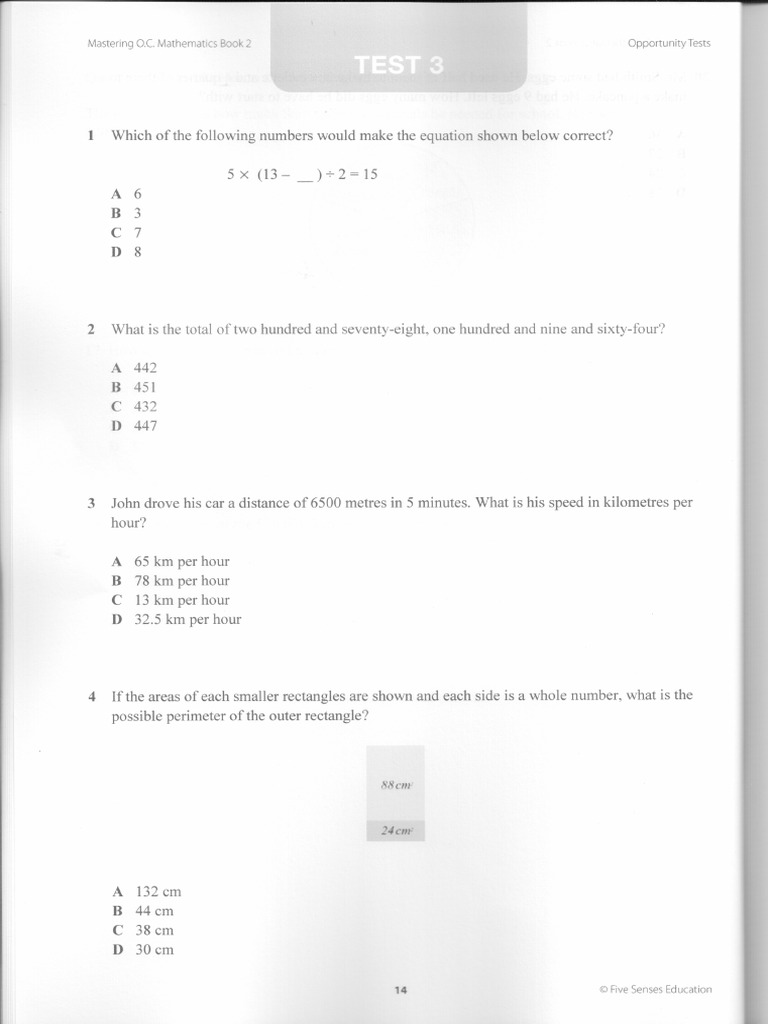 Mastering Mathematical Reasoning Book 1 - Test 3 | PDF