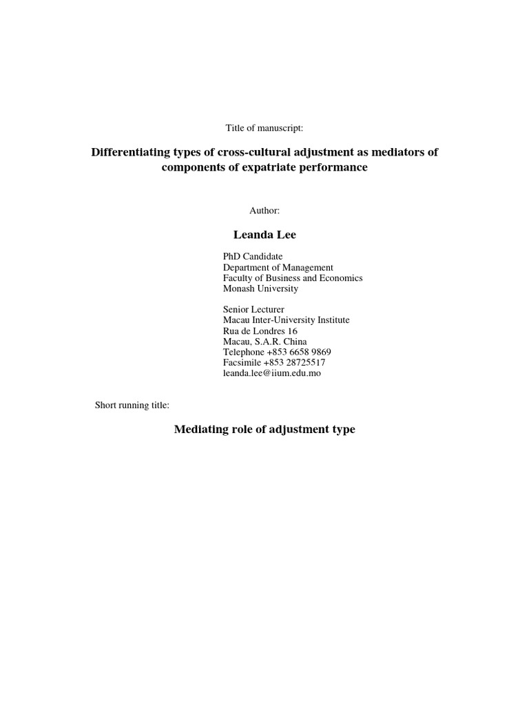 Lee L 2009 Differentiating Types of Cros | PDF | Theory | Psychology