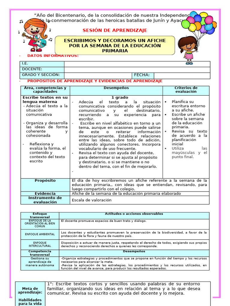 1º U7 S5 SESION D3 COM ESCRIBIMOS Y DECORAMOS UN AFICHE POR EL DIA DE LA EDUCACION PRIMARIA ...