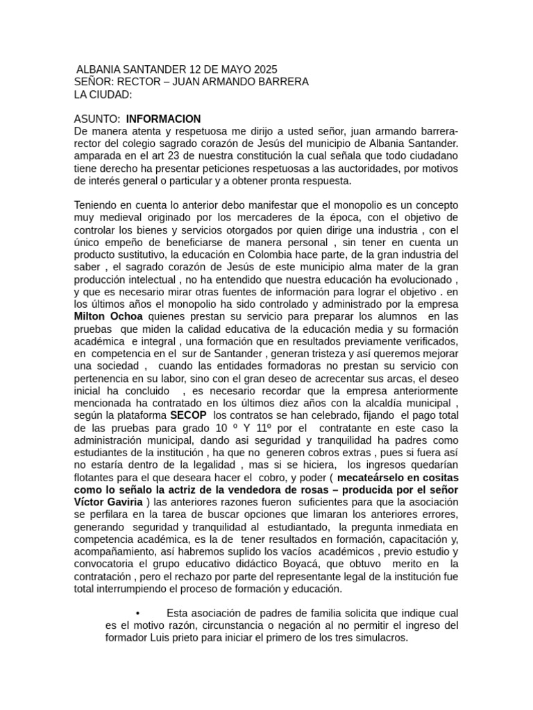 OFICIO RECTOR Art 23 | PDF
