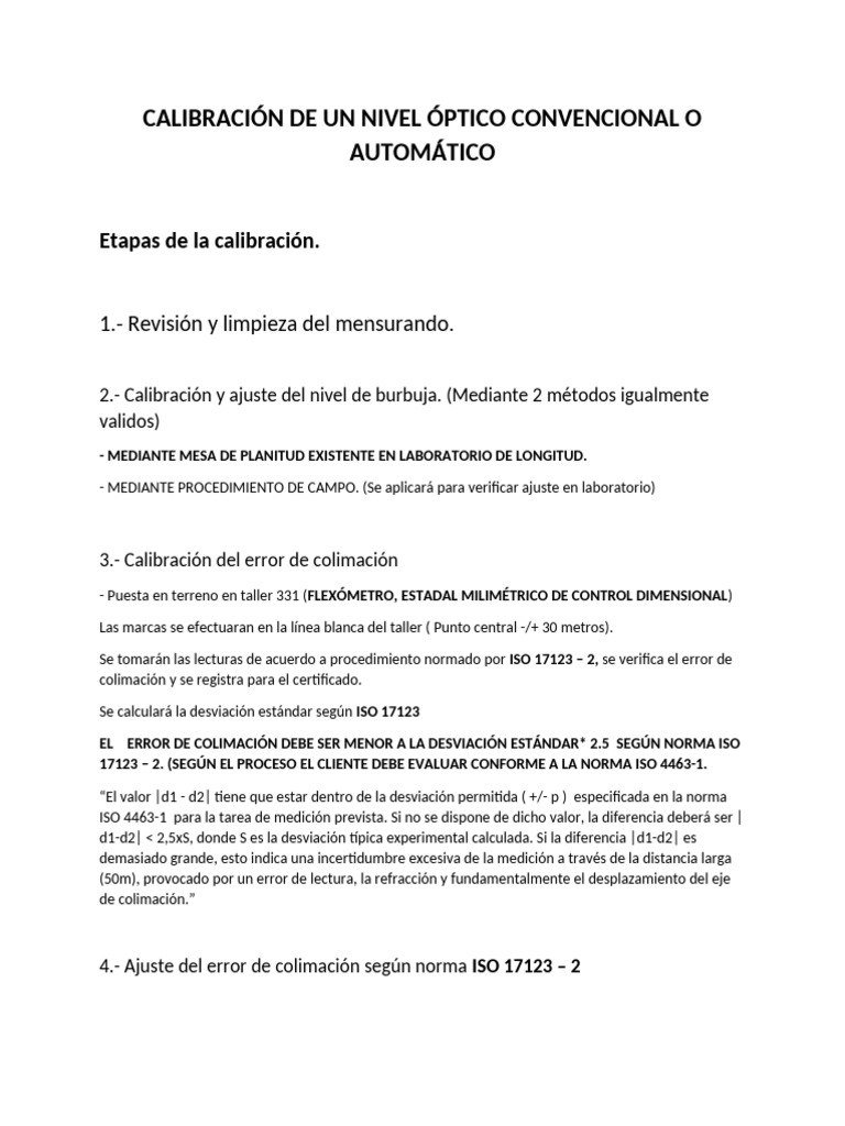 Calibración de Nivel Óptico y Colimación | PDF
