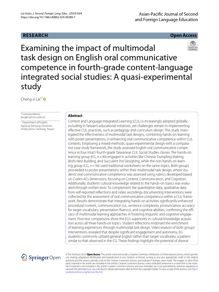 Multimodal Tasks Boost English Skills in CLIL | PDF | Learning ...