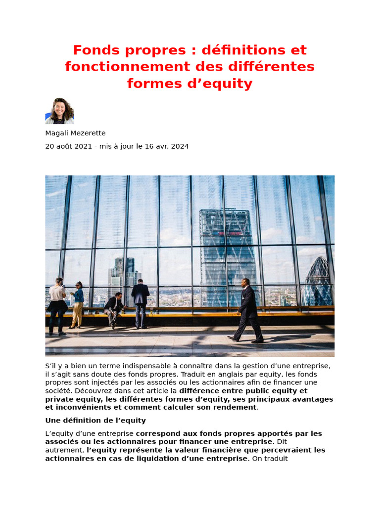 Définition et fonctionnement des fonds propres | PDF | Achat à effet de ...