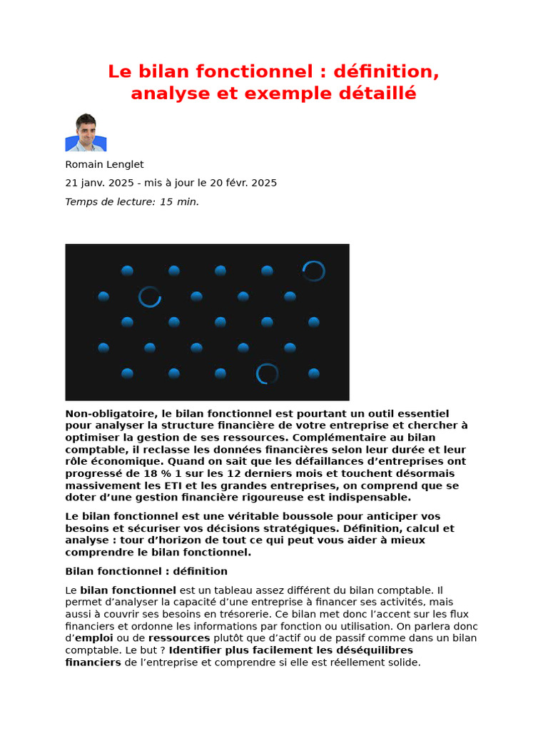 Analyse et Exemple de Bilan Fonctionnel | PDF | Ratio financier | Fonds ...