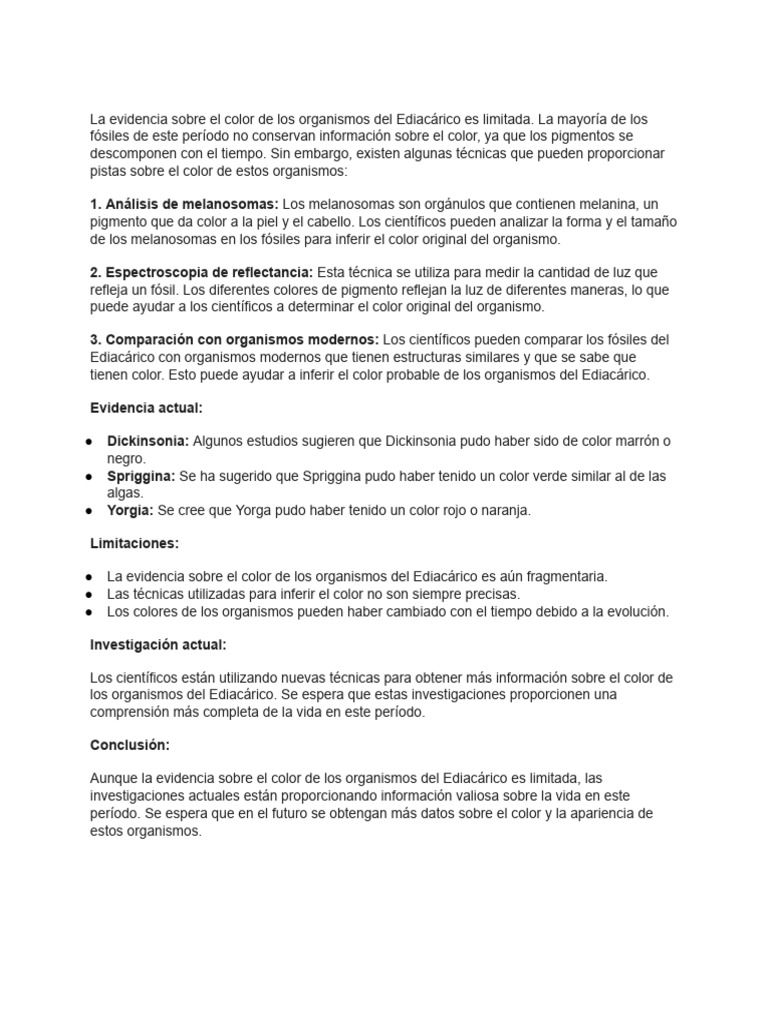 ¿Se tiene evidencia sobre el color de los organismos del Ediacarano ...