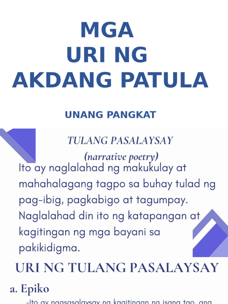 Mga Uri NG Akdang Patulaunang Pangkat | PDF
