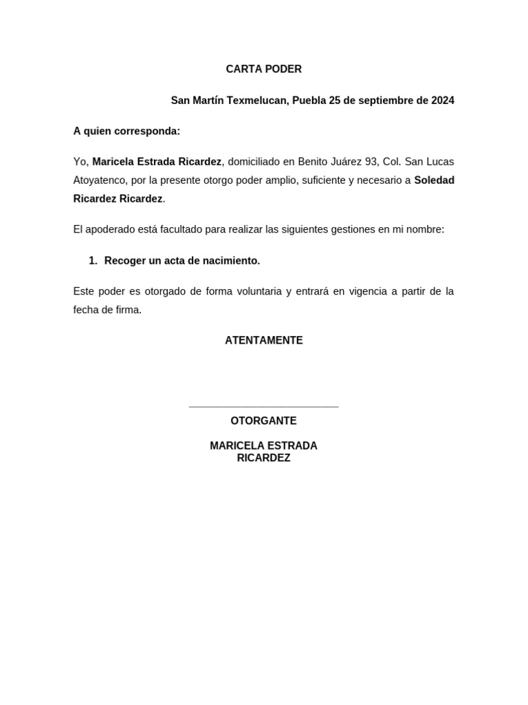 Carta Poder Simple | PDF