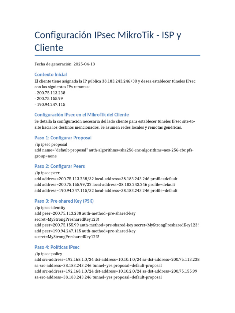 Configuracion IPsec Mikrotik ISP Cliente | PDF | Security | Cyberwarfare