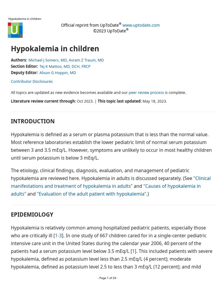Hypokalemia in Children | PDF | Potassium | Chemistry