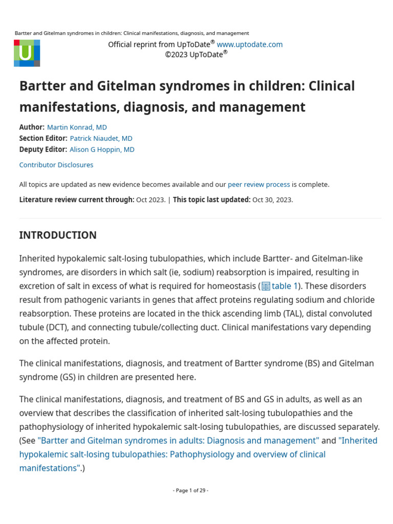 Bartter & Gitelman Syndromes in Children | PDF | Diseases And Disorders ...