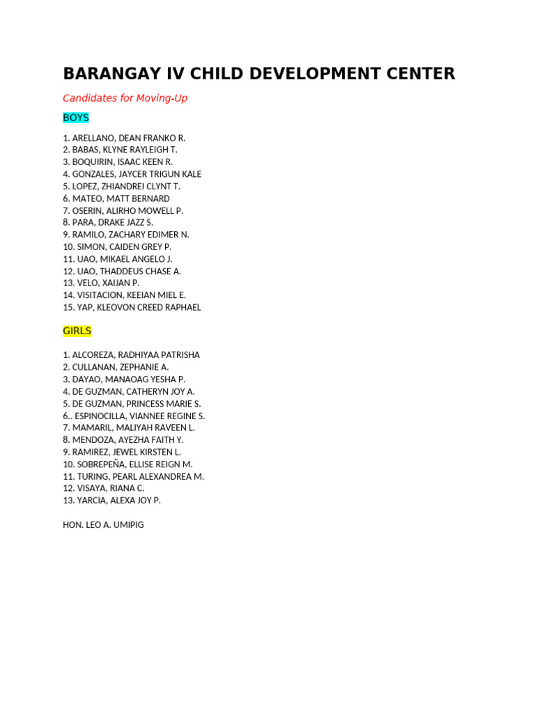b4 CDC Candidates For Moving Up | PDF