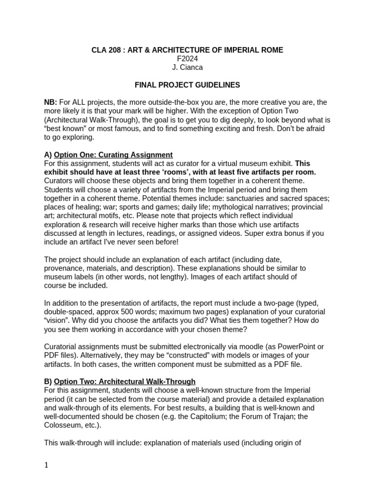 CLA 208 Project Guidelines | PDF | Curator | Museum