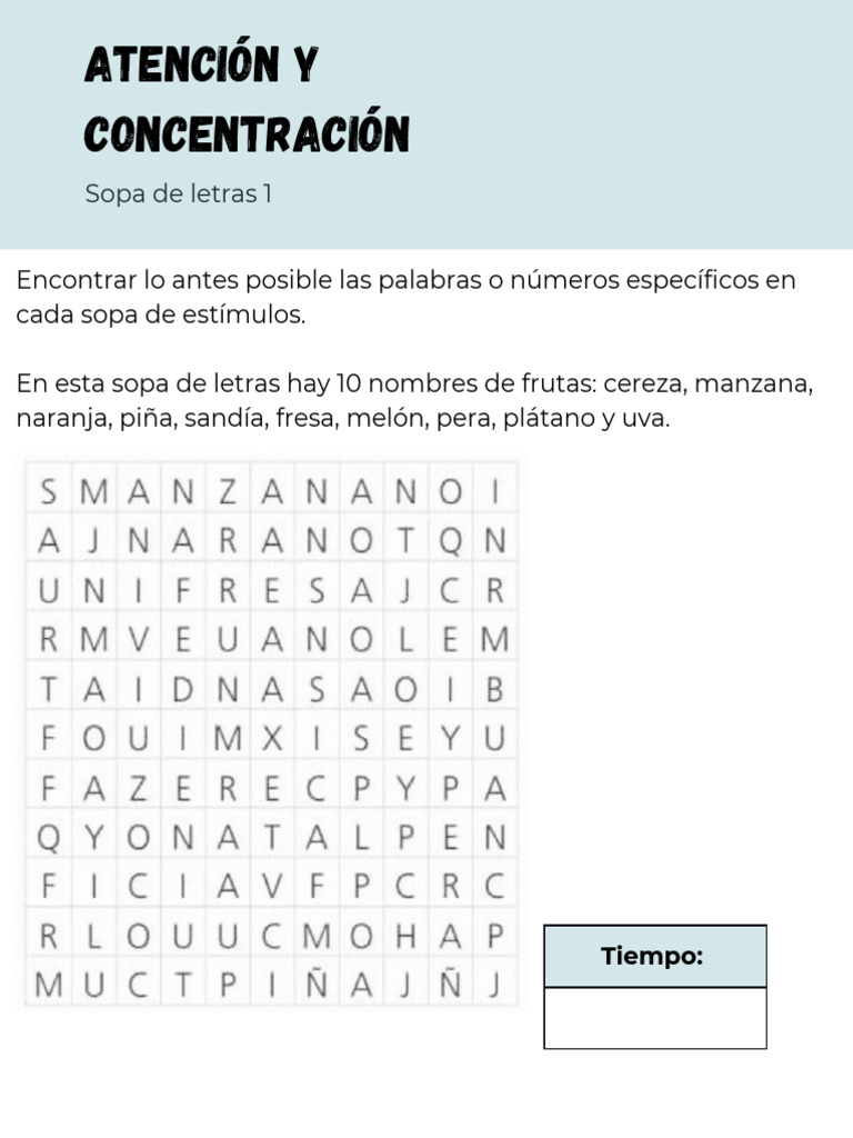Cuadernillo Atención y concentración | PDF | Fruta