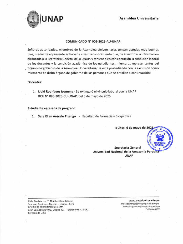 Comunicado #002-2025-Au-Unap | PDF