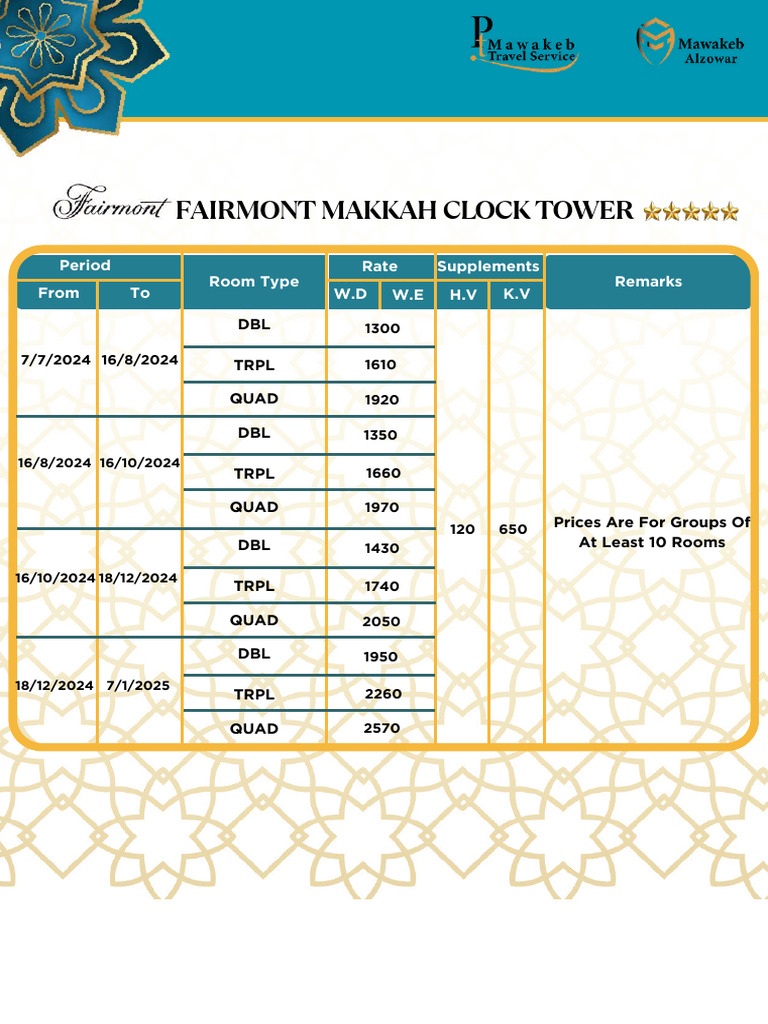 Mawakeb. Makkah Rates Fareast 1446 H. Five Stars. | PDF | Hotel