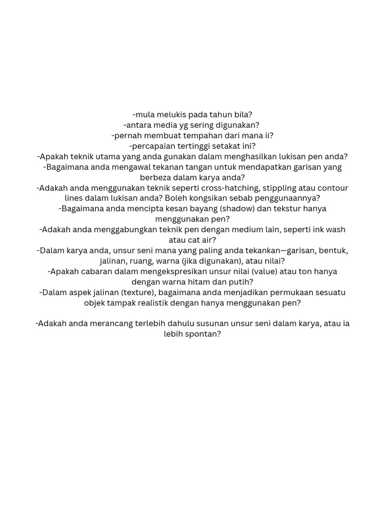 Teknik Lukisan Pen dan Pengalaman Artis | PDF