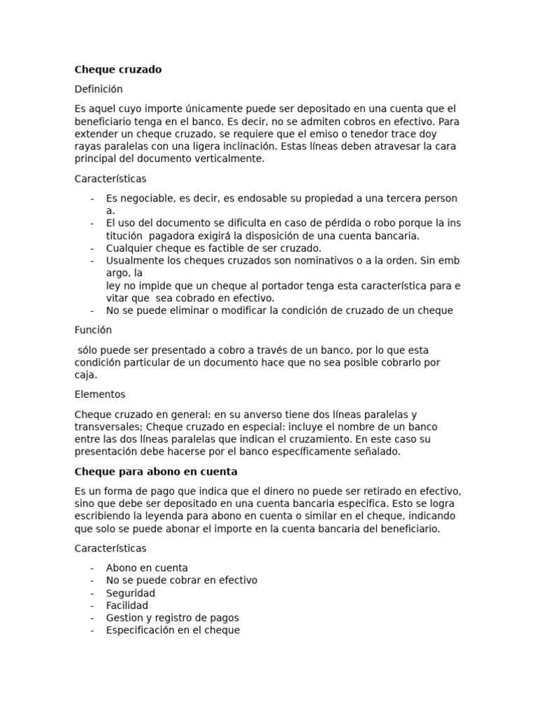 Tipos de Cheques: Definición y Características | PDF | Cheque | Bancos