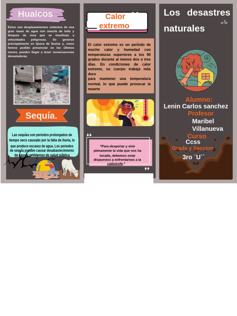 Triptico de Los Desastres Naturales | PDF | Desastres naturales | Temblores