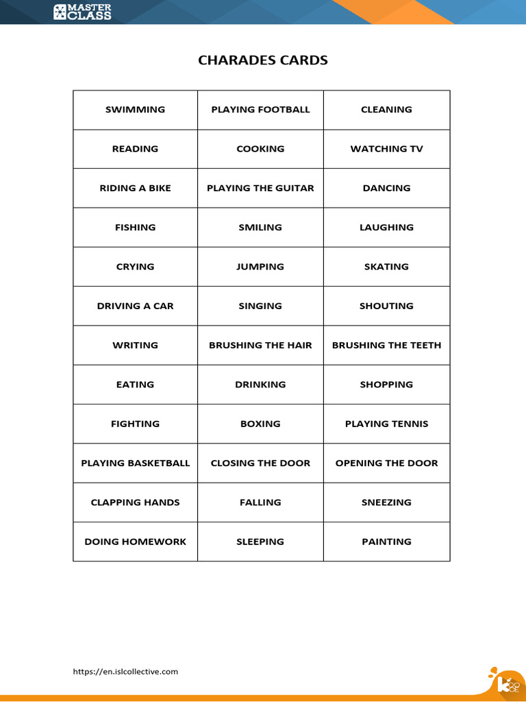 Charades Game Cards PDF Collection | PDF