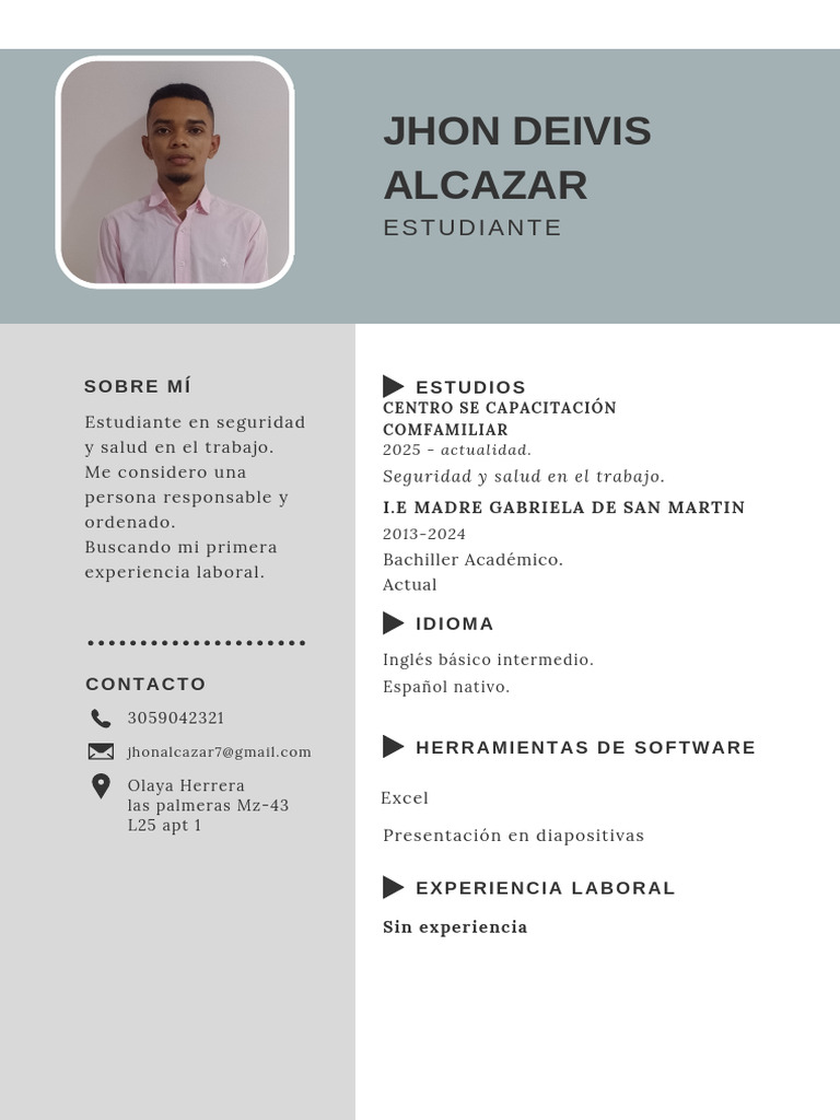 Curriculum CV Primer Empleo Con Foto Moderno Blanco y Gris - 20250506 - 155548 - 0000 | PDF