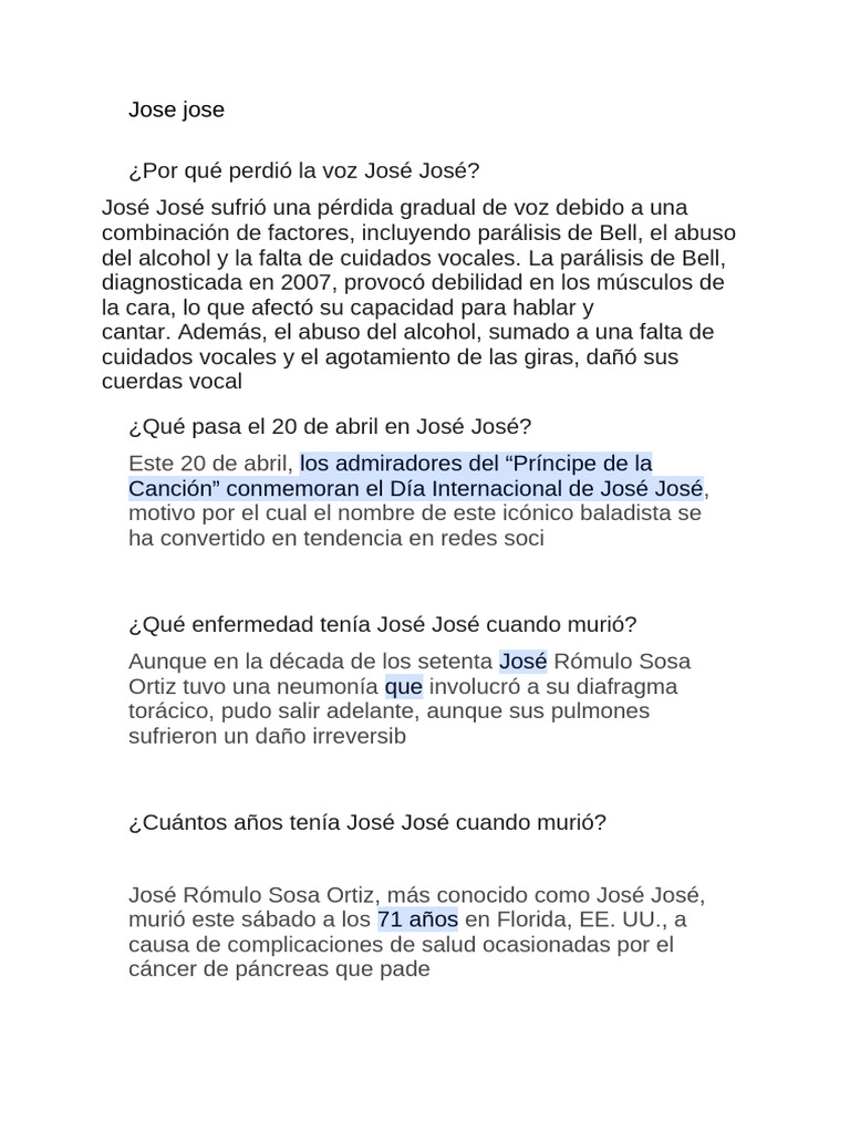 Pérdida de voz y salud de José José | PDF