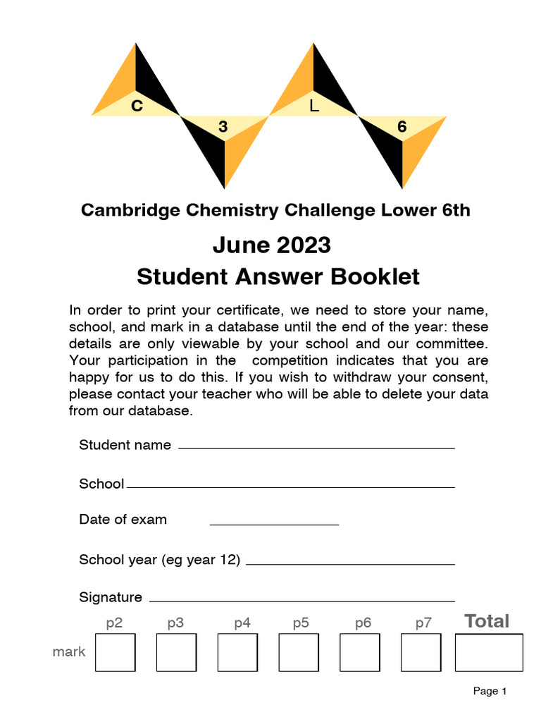 1688329698-01 STUDENT Answer Booklet C3L6 2023 | PDF | Chemistry