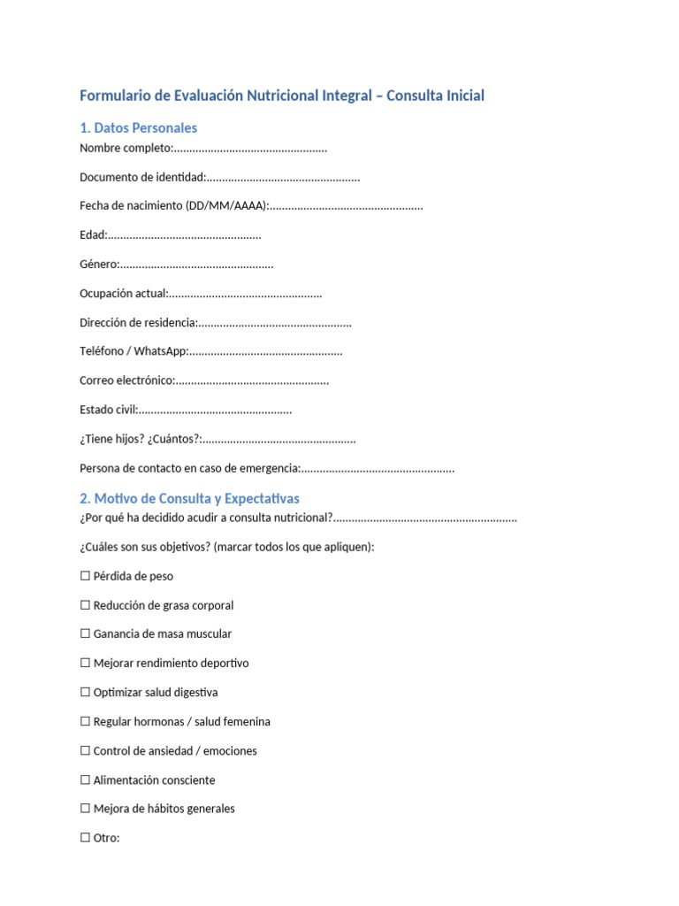 Formulario_Evaluacion_Nutricional | PDF