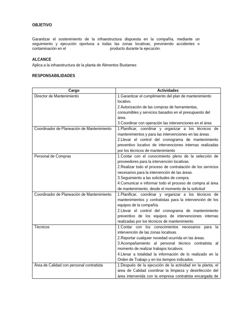 Programa de Mantenimiento Locativo | PDF | Planificación | Ingeniería ...
