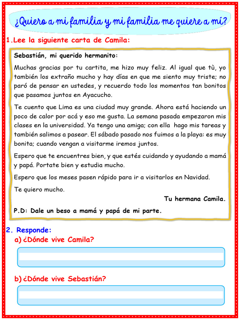Ficha Quiero A Mi Familia y Mi Familia Me Quiere A Mi | PDF