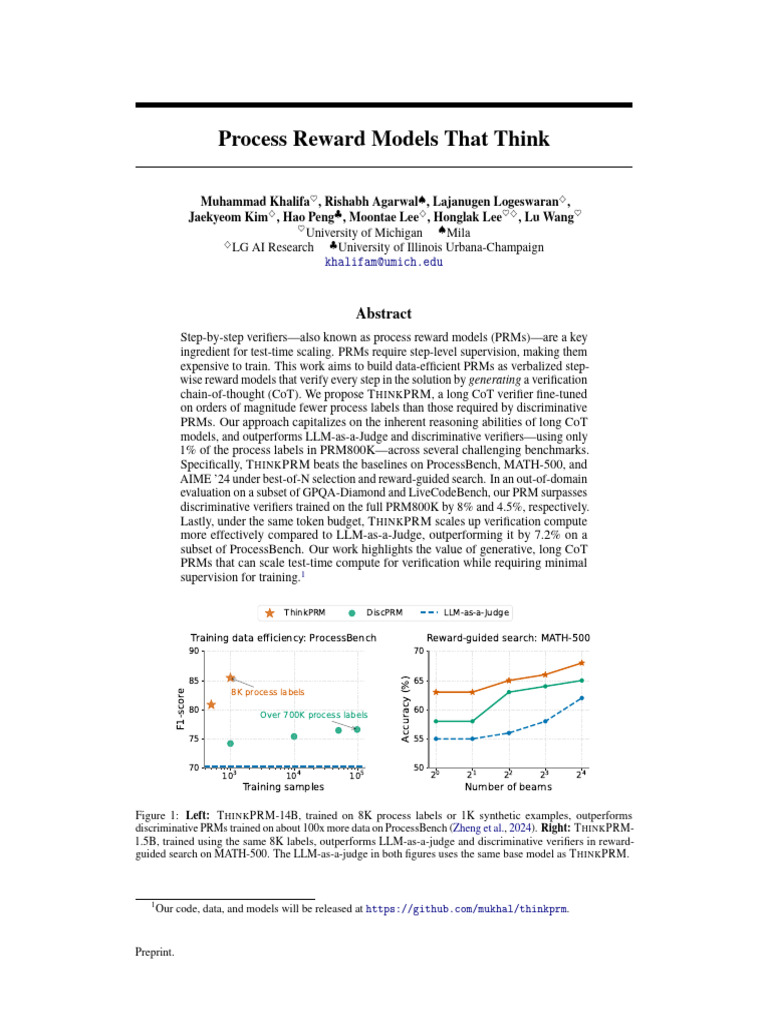 Process Reward Models That Think | PDF | Formal Verification | Area
