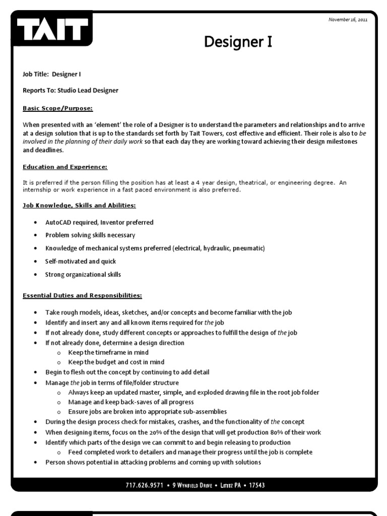 Designer I Job Description and Requirements | PDF | Art