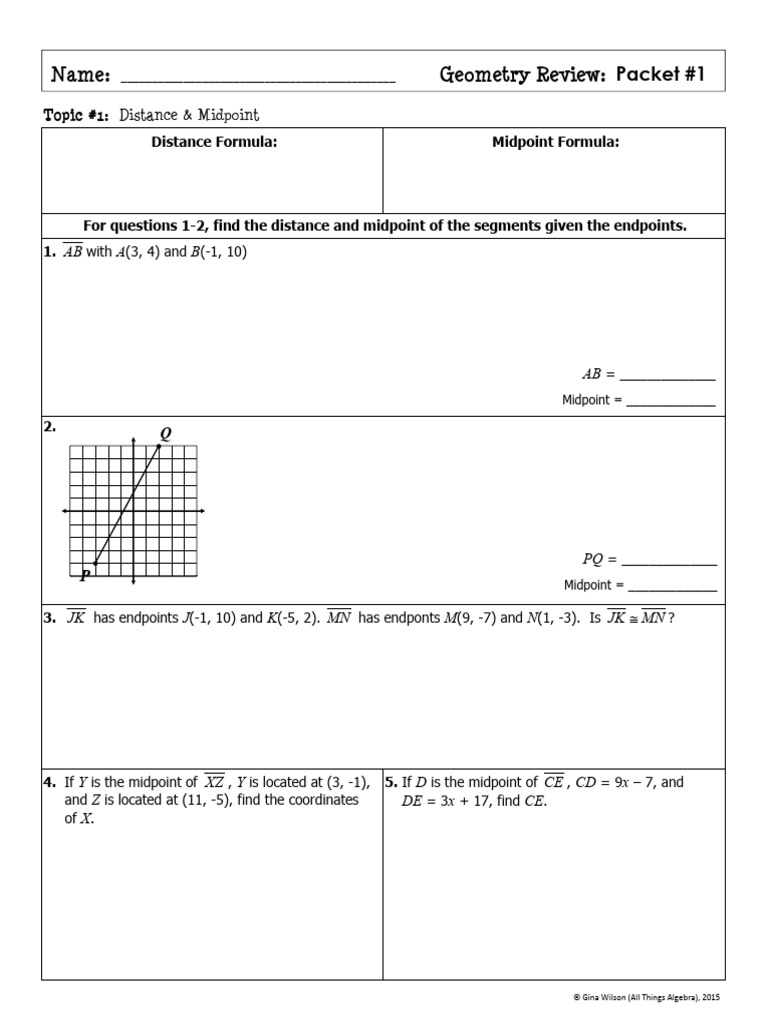 Geometry Final Review (Distance and Midpoint Formulas) | PDF