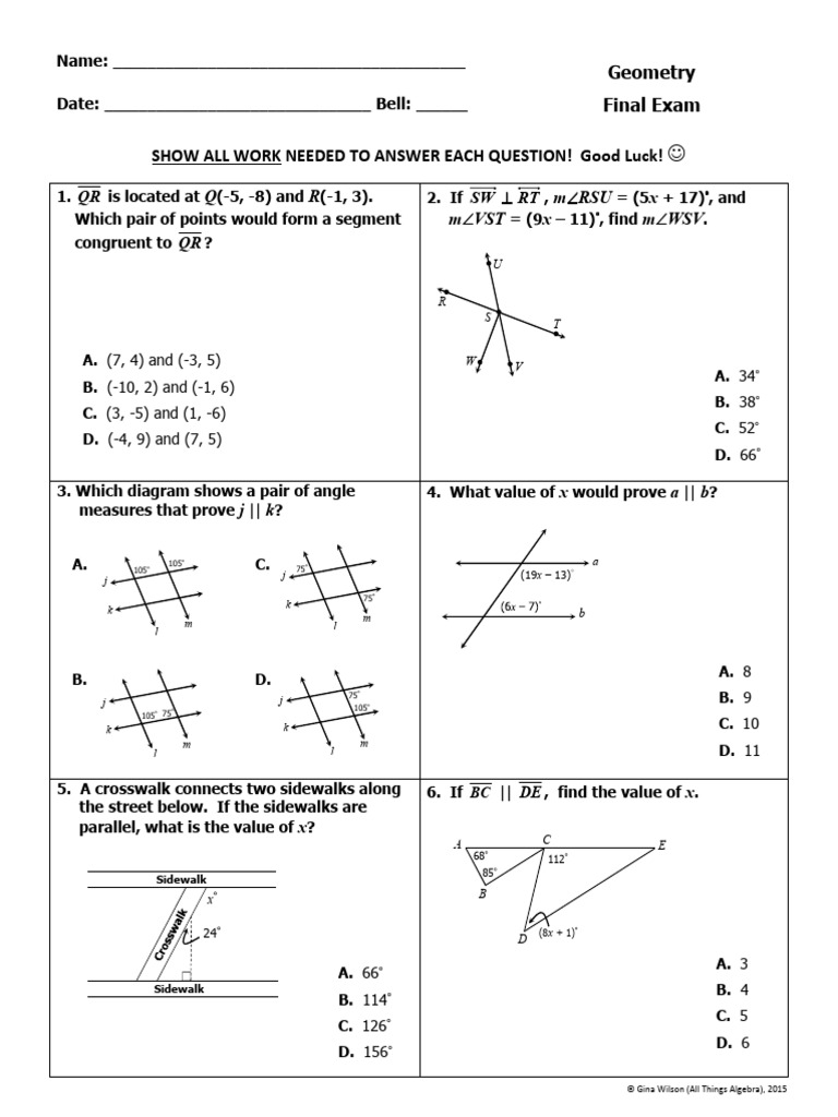 Geometry Final Exam Review Test | PDF | Perpendicular | Circle