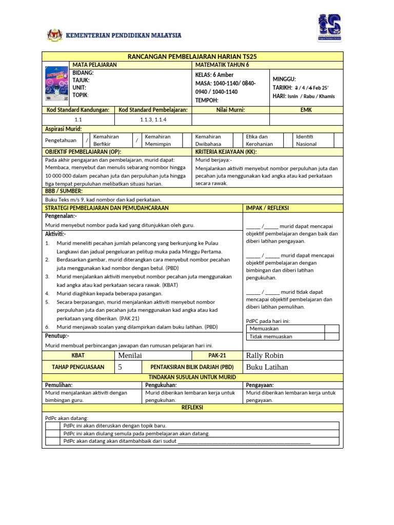 MT THN 6 TS25 TAJUK 1 6A Mggu 3 | PDF