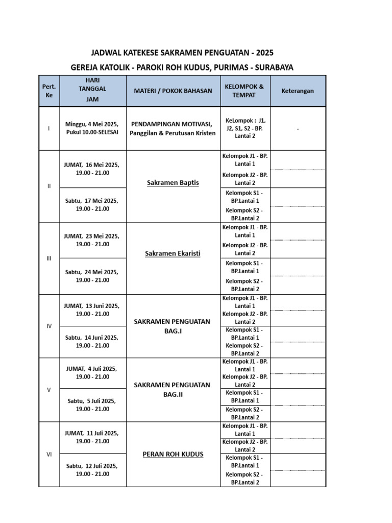 JADWAL Pembinaan Krisma 2025-Peserta.xlsx - Revisi | PDF