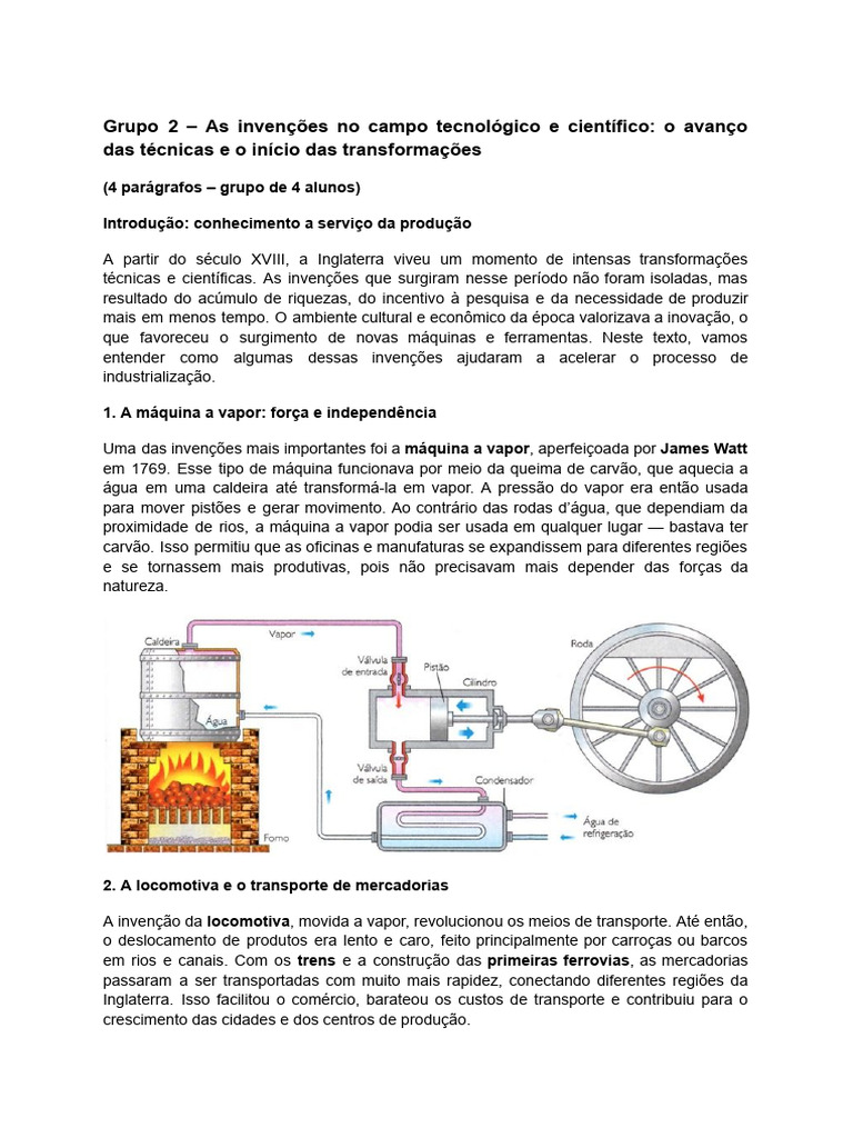 Grupo 2 - As Invenções No Campo Tecnológico e Científico - o Avanço Das ...