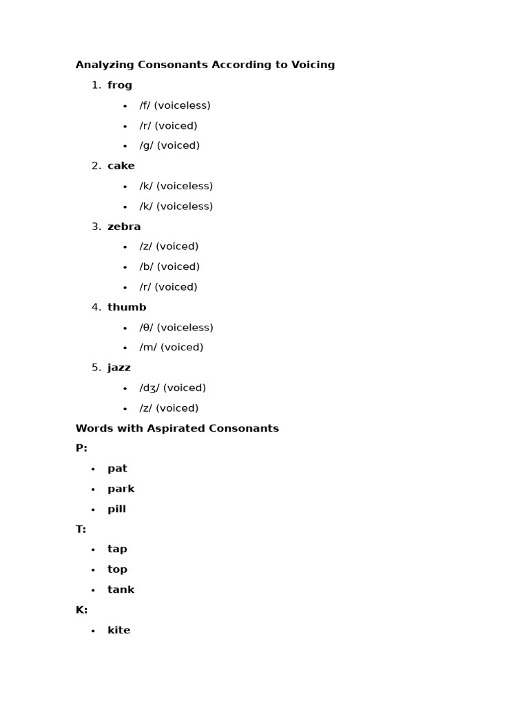 Analyzing Consonants According To Voicing | PDF