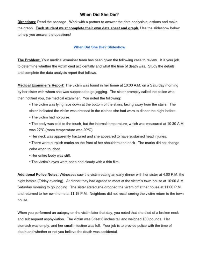 Determining Time of Death Analysis | PDF | Thermoregulation ...