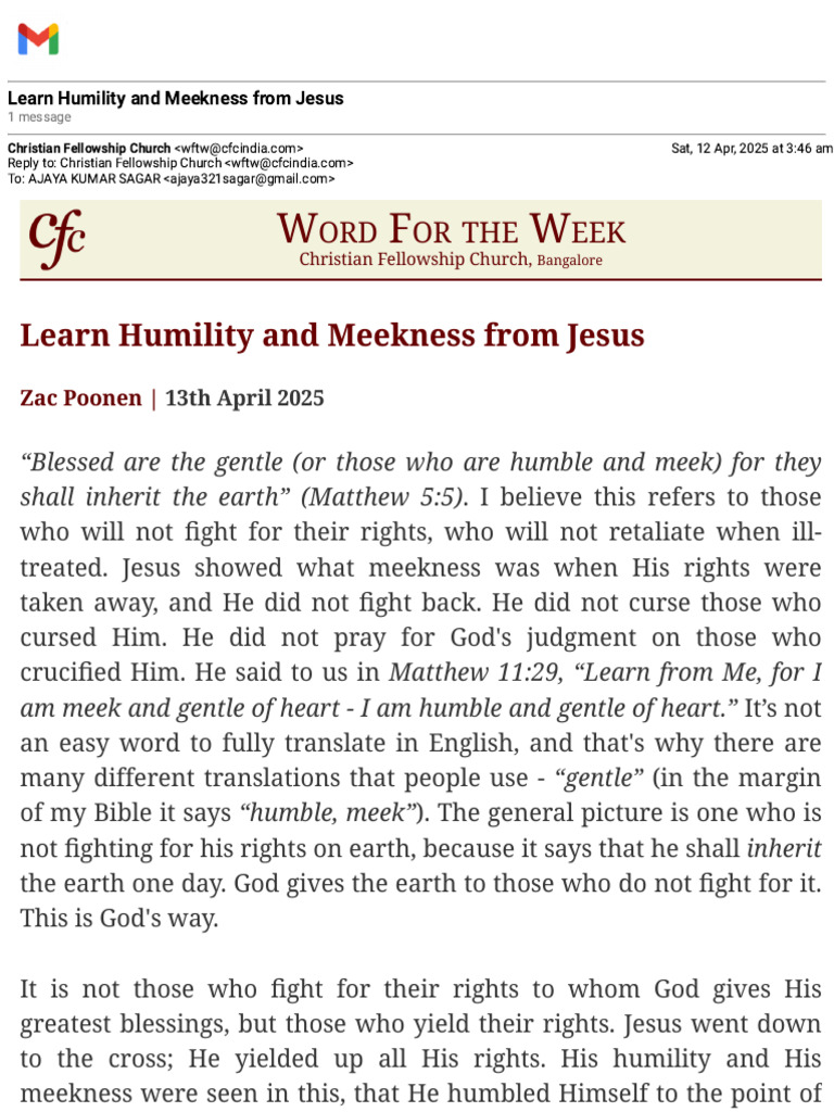 Gmail - Learn Humility and Meekness From Jesus | PDF | Humility | Jesus