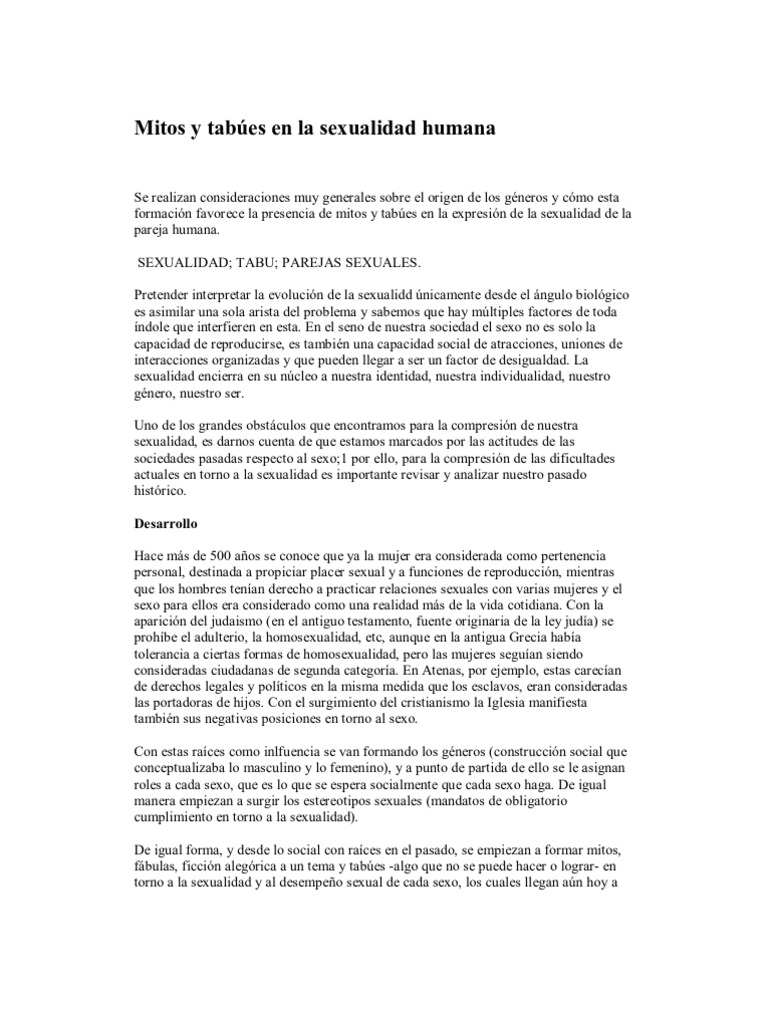 Mitos Y Tabúes En La Sexualidad Humana Pdf La Sexualidad Humana Hombre