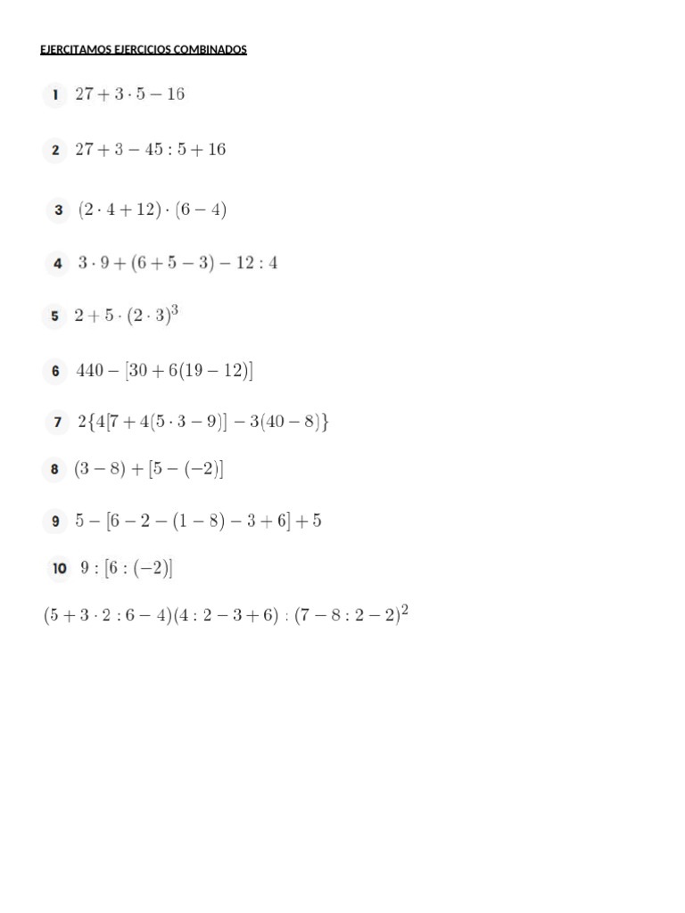 Ejercicios Combinados | PDF