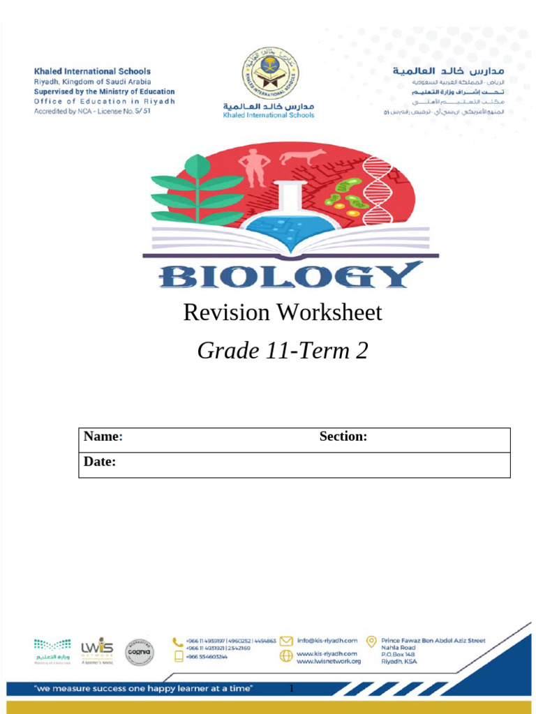 Bio.G11 Revision Worksheet Final Exam T2 | PDF | Disturbance (Ecology) | Sea