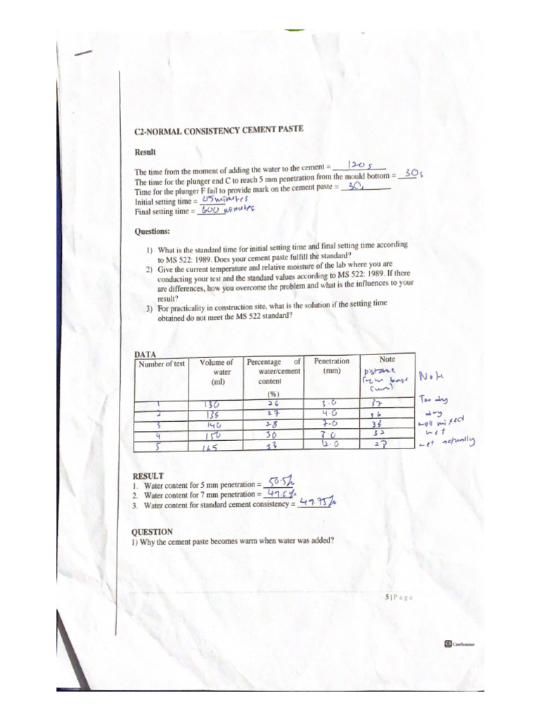 C2-NORMAL CONSISTENCY CEMENT PASTE | PDF