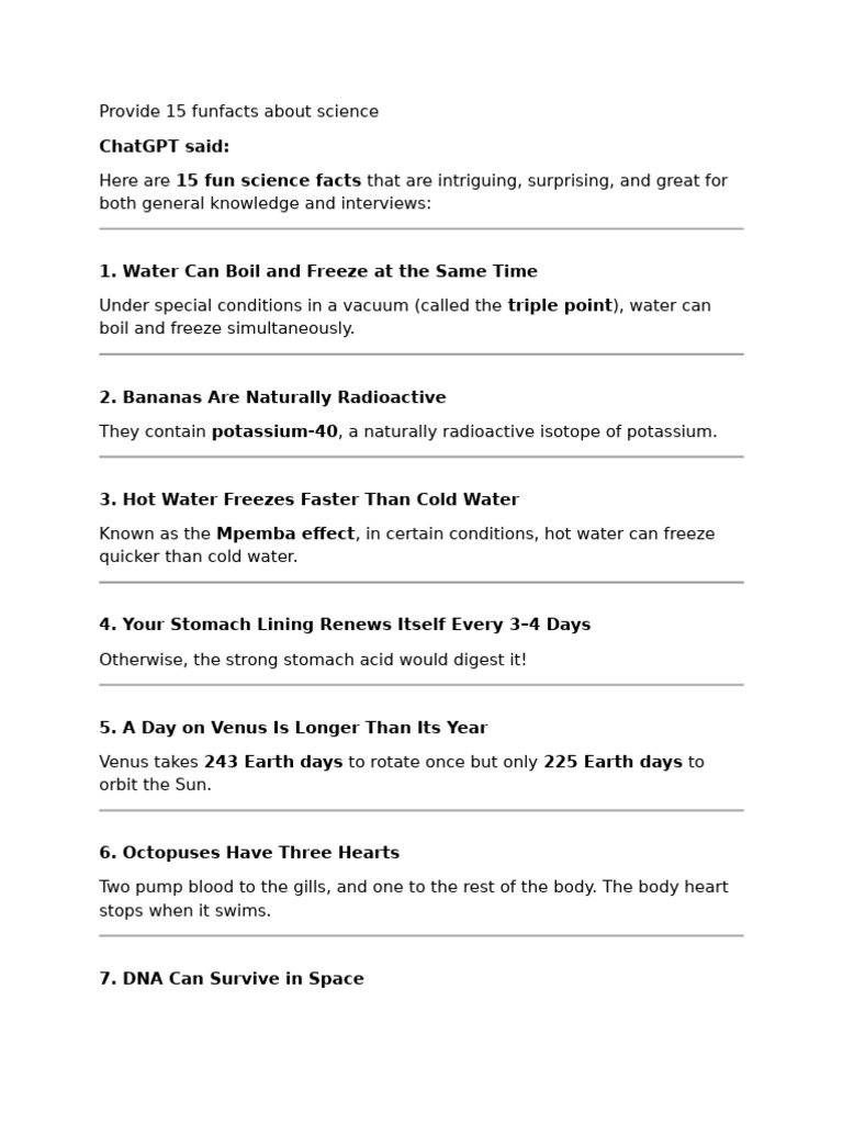 Provide 15 Funfacts About Science | PDF
