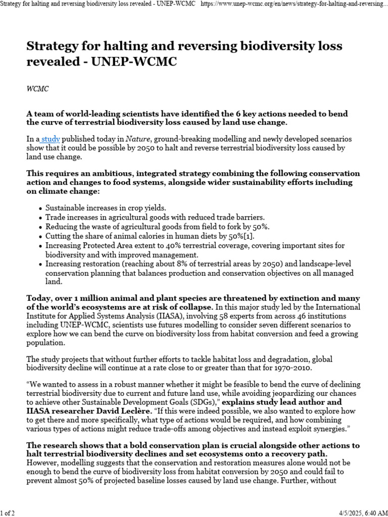 2020 Strategies For Halting Reversing Biodiversity Loss | PDF ...