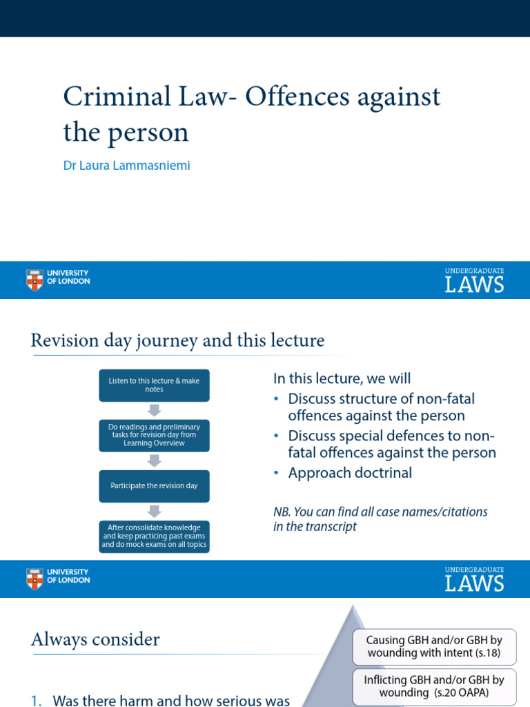 Non-Fatal Offences Overview OAPA 1861 | PDF | Assault | Battery (Crime)
