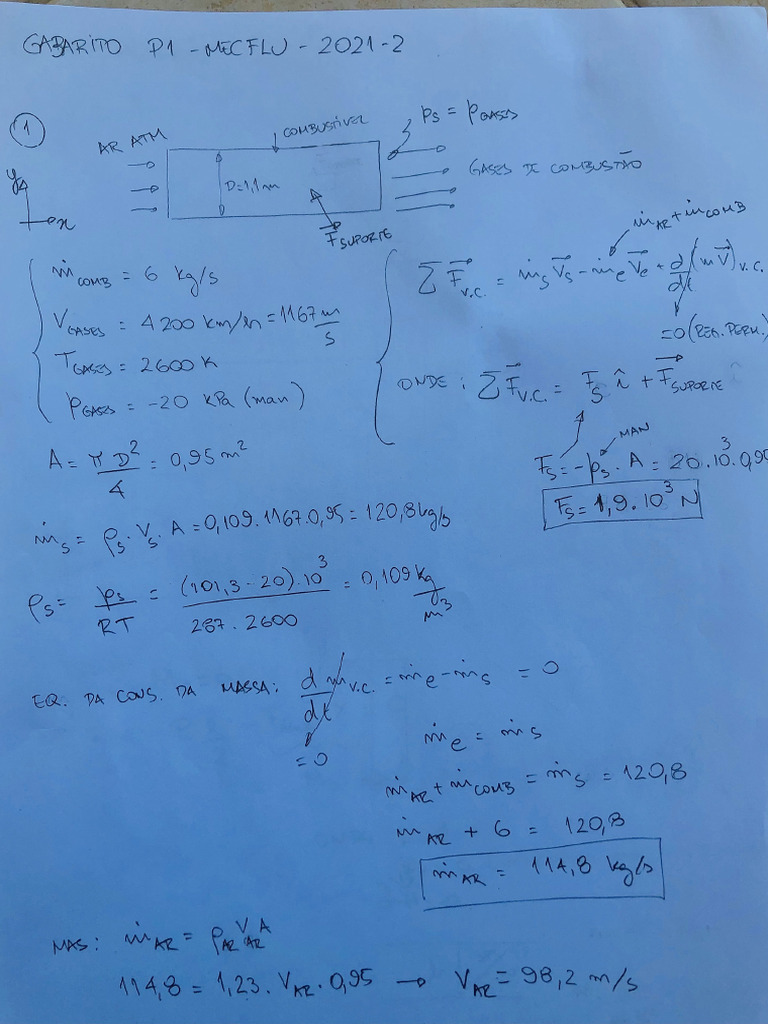 Gabarito P1 mecflu | PDF