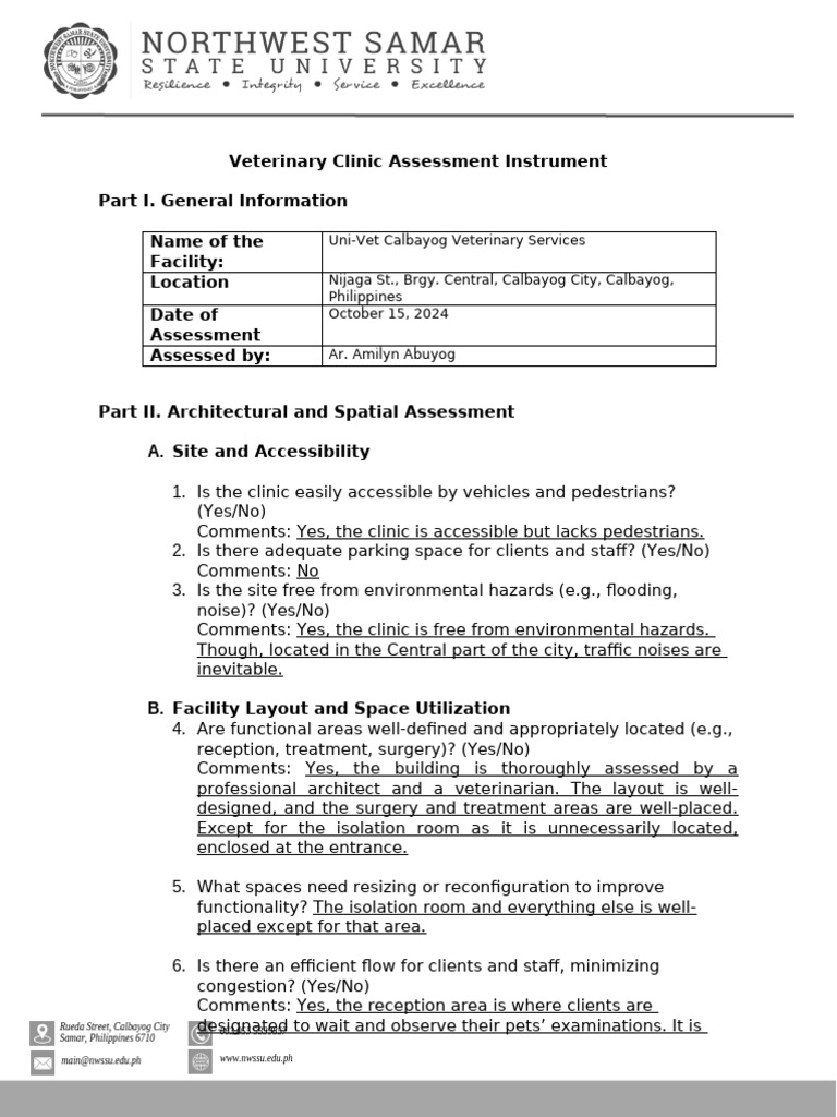 Veterinary Clinic Assessment Overview | PDF | Waste Management ...