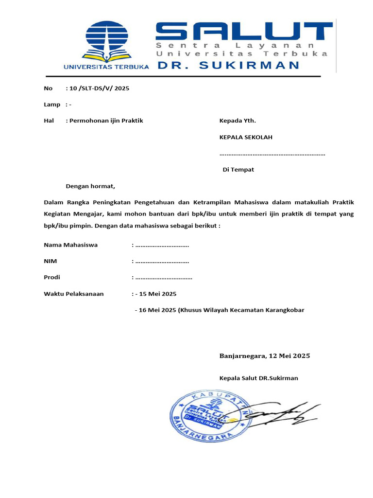 Permohonan Izin Praktik Mengajar | PDF